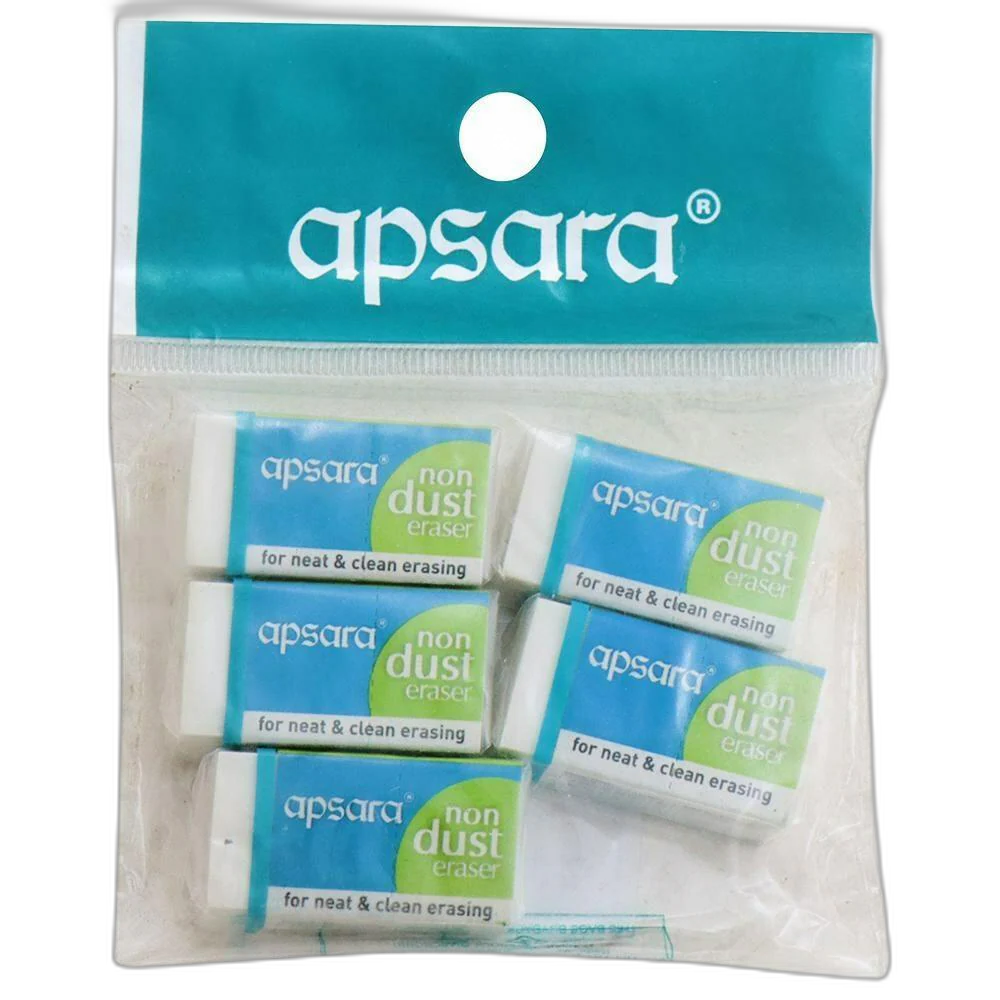 Apsara Non-Dust Regular Eraser (Pack of 5) | Jrurat